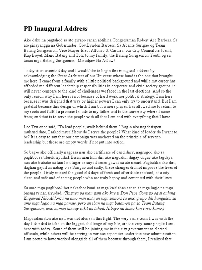 Mayor Inaugural Address | PDF