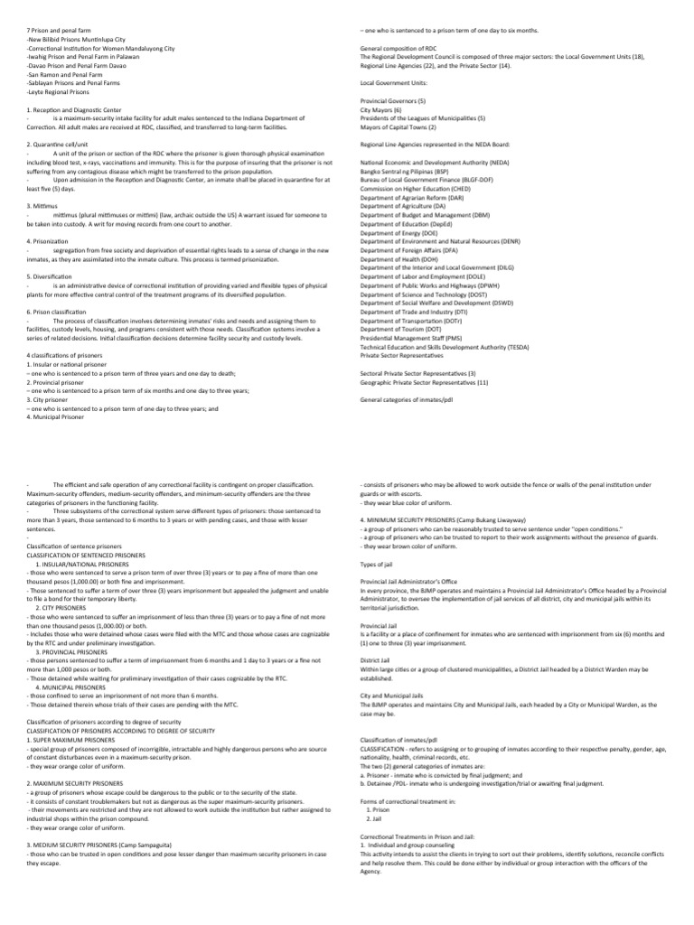 Classification and Types of Prisoners and Penal Institutions in the Philippine Correctional ...
