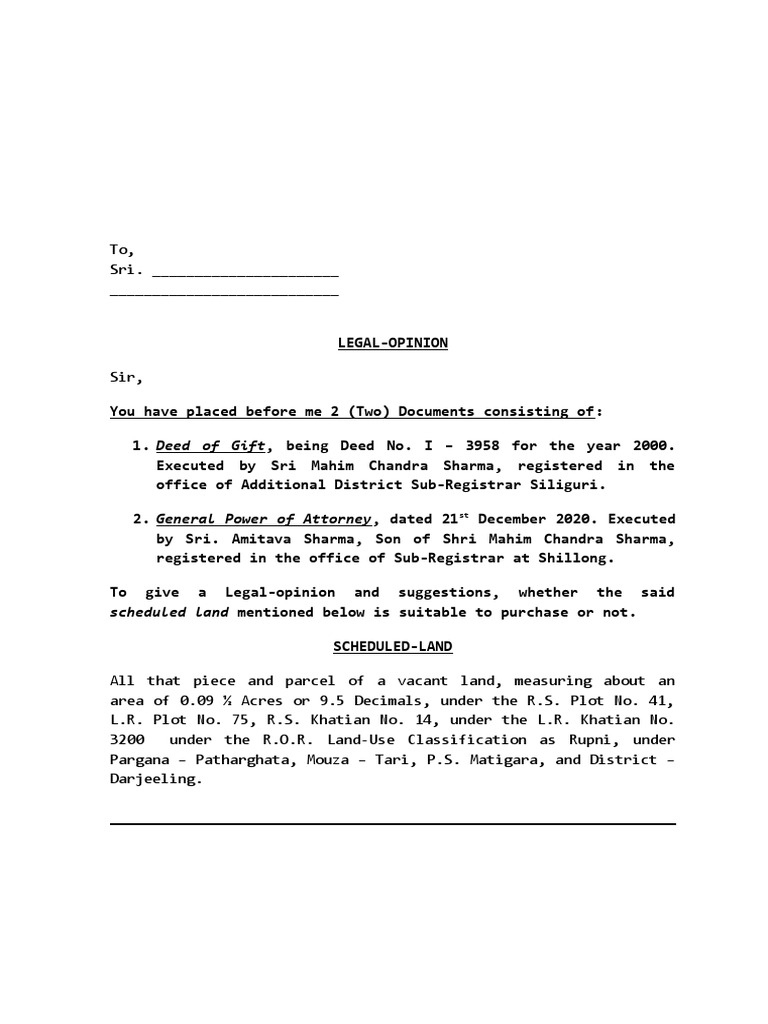 Legal Opinion Land | PDF | Common Law | Justice