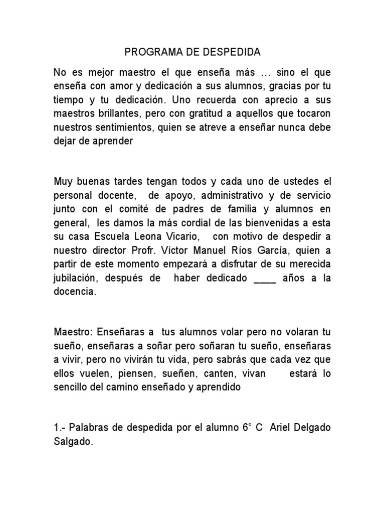 Programa de Despedida Al Profr. Rios | PDF
