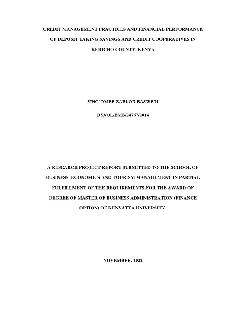 Credit Management Practices and Financial Performance of Deposit Taking Savings and Credit ...