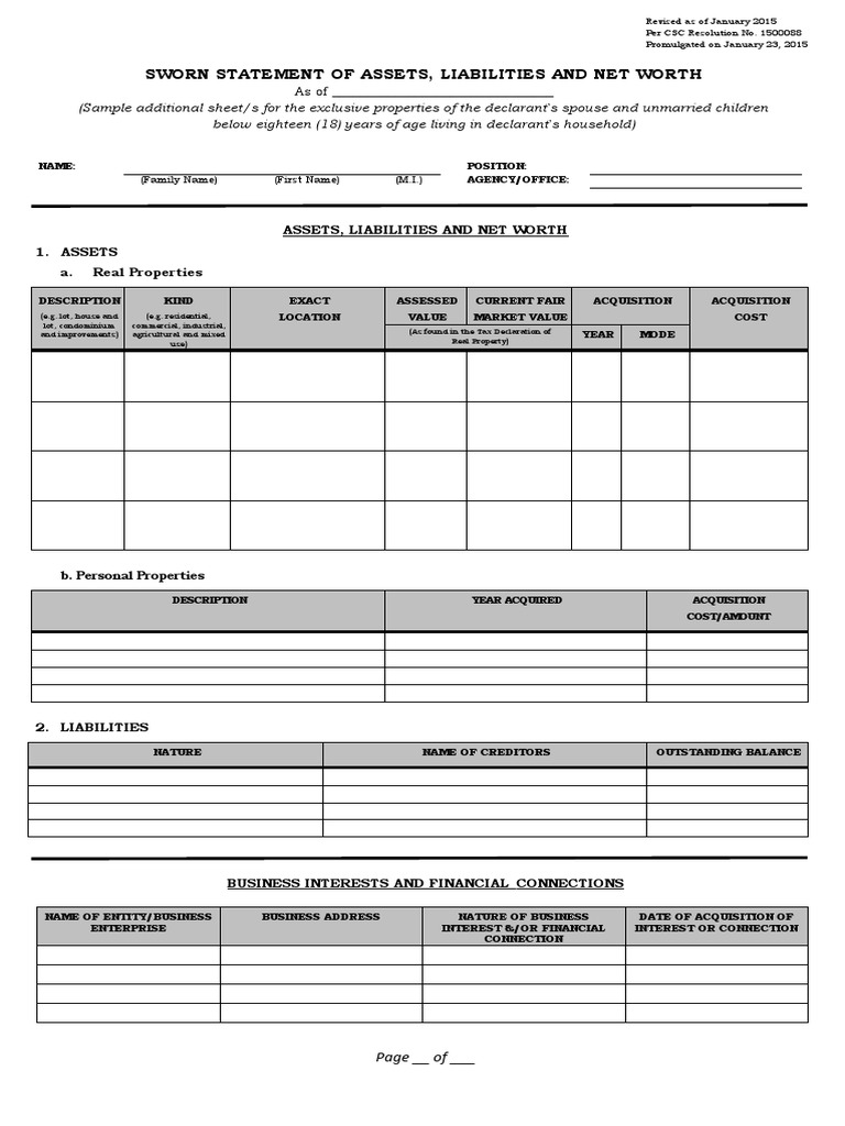 SALN Form Guidelines 2015 | PDF