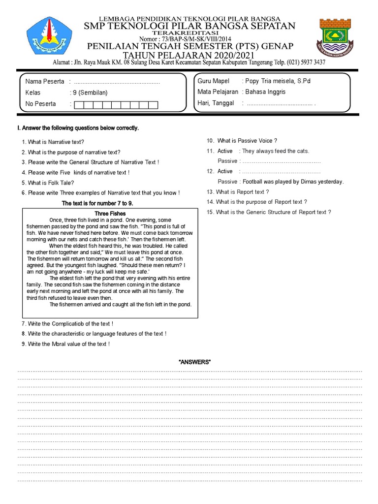 Soal PTS Bahasa Inggris Kelas 9 Plus | PDF | Language Arts & Discipline | Foreign Language Studies