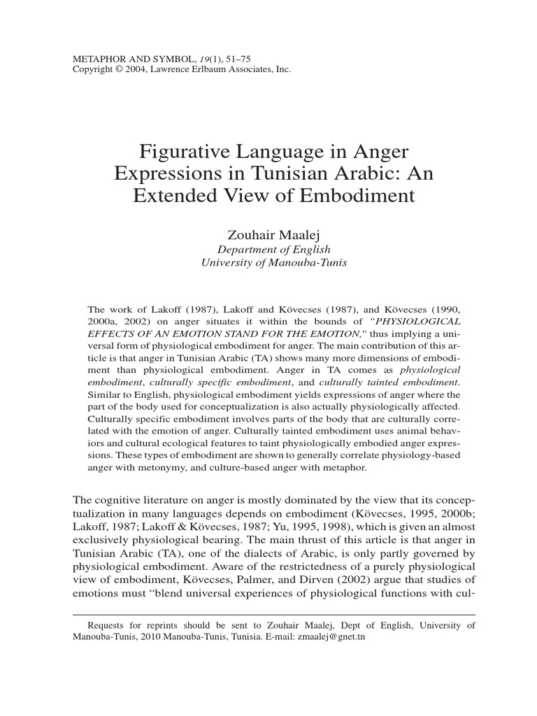 Anger Metaphors in TA | PDF | Embodied Cognition | Emotions