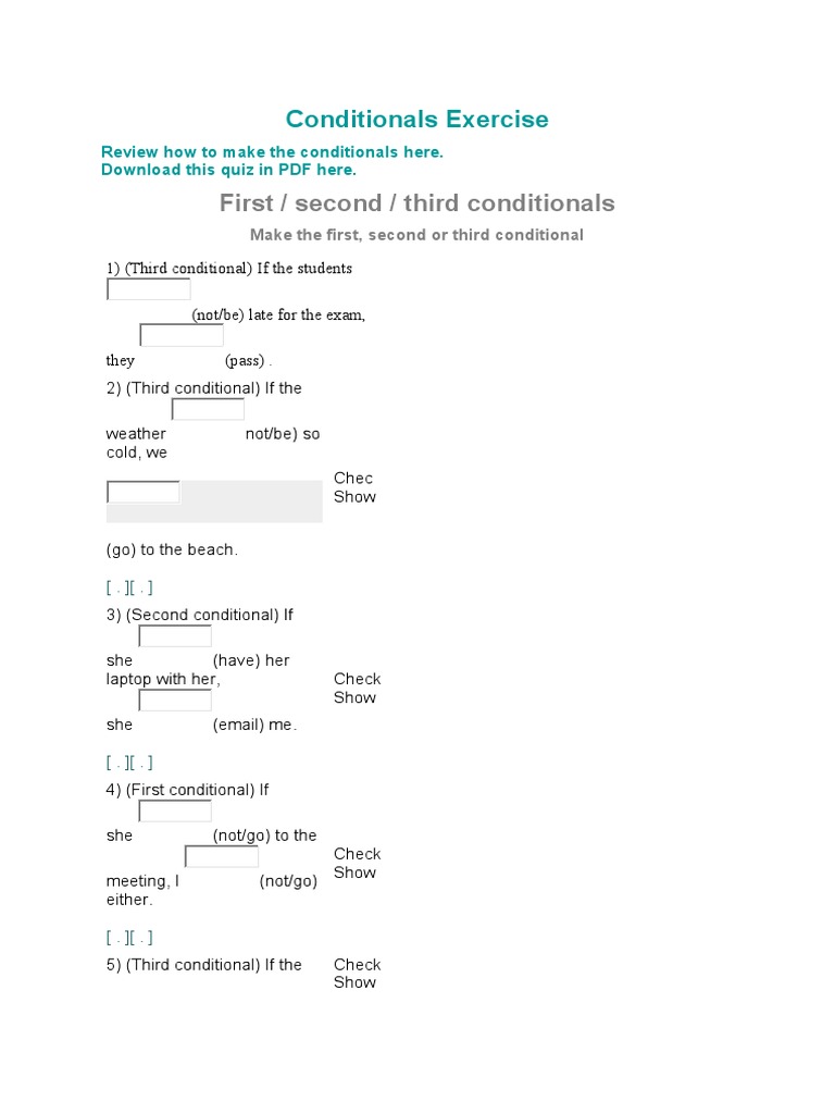 Conditionals Exercise Pdf 
