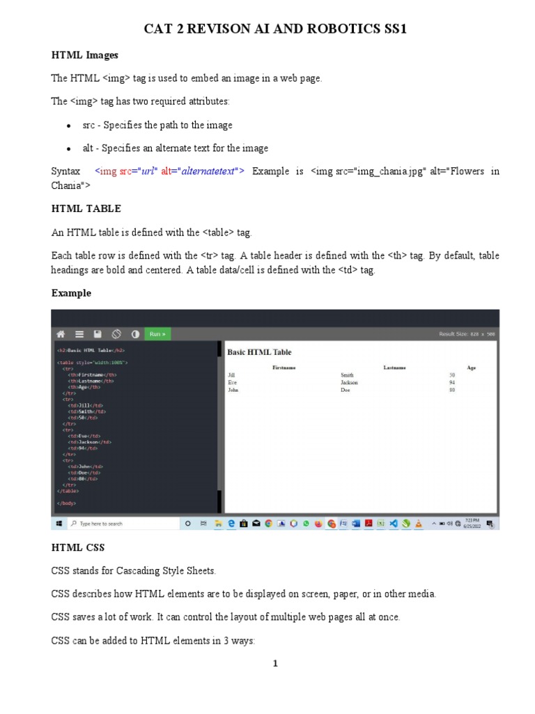 Cat 2 Revison Ai and Robotics SS1 | PDF | Html Element | Html