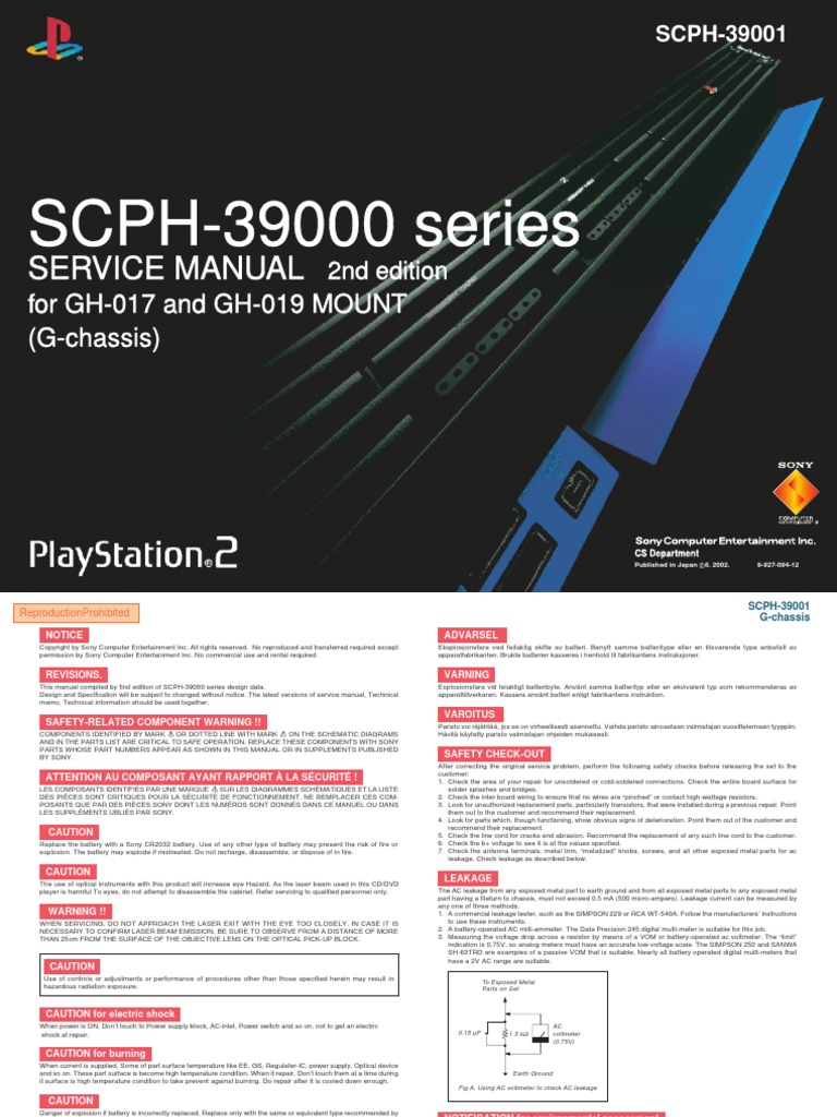 Sony-Ps2-Scph-39000 Series Service Manual gh-017 gh-019 | PDF | Electrical Engineering | Electricity
