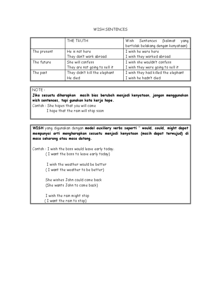 Wish Sentences | PDF