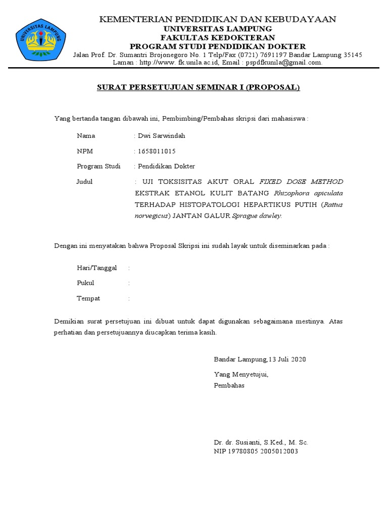 Surat Persetujuan Seminar 1, 2, Kompre (PBB 2) | PDF