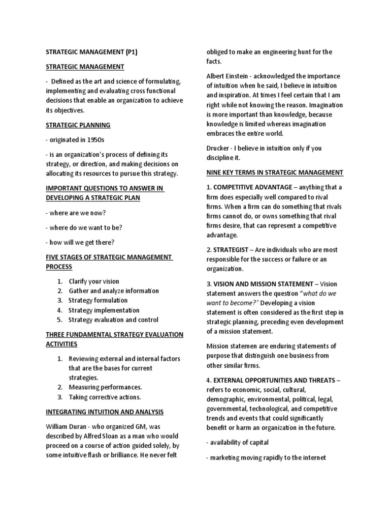 Strategic Management Fundamentals: Defining Key Concepts, Processes ...