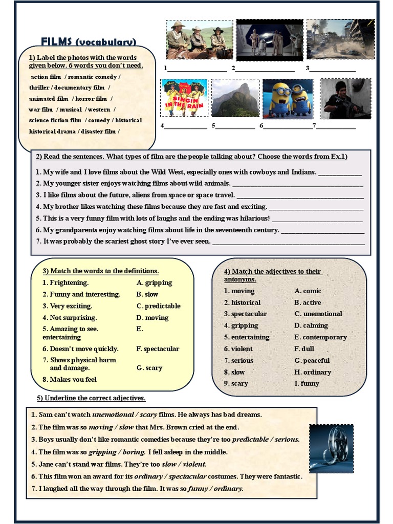 Films Vocabulary Exercises: Warmers - Fillers - Coolers | PDF