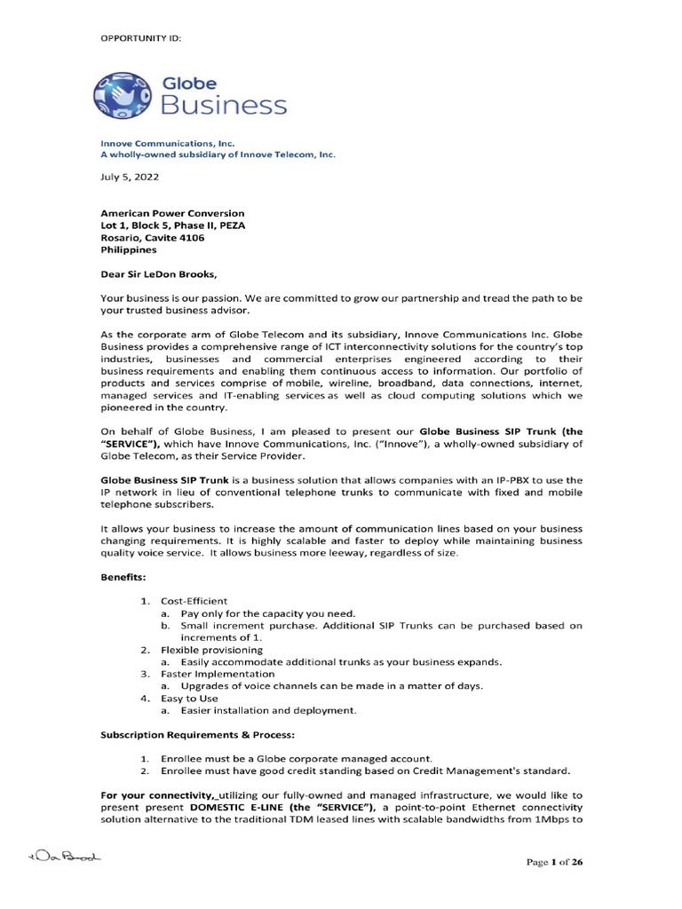 Signed - Final SIP Trunk Proposal 60 Channels 100 DIDs | PDF
