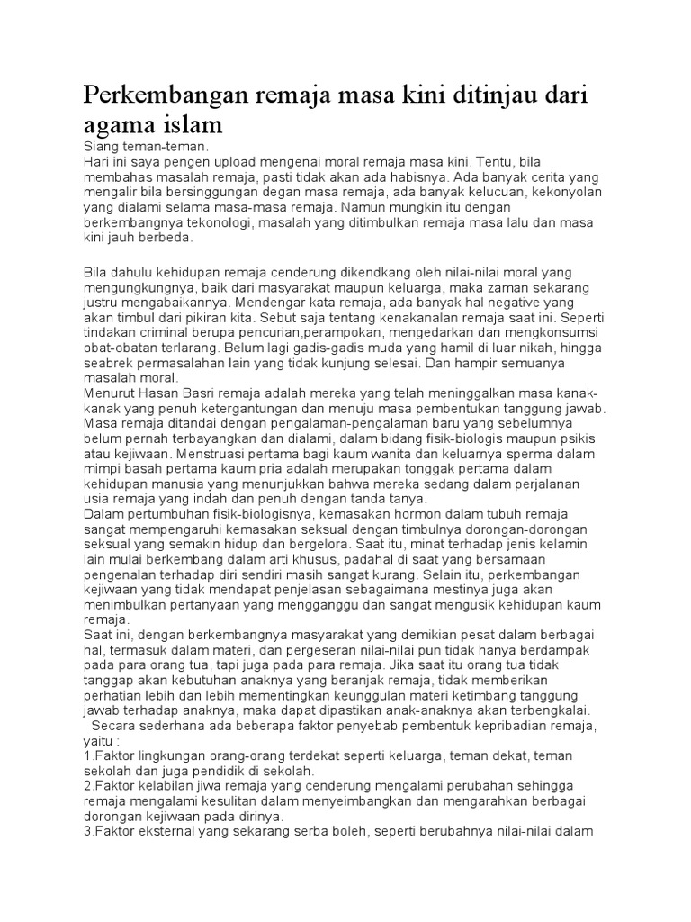 Perkembangan Remaja Masa Kini Ditinjau Dari Agama Islam | PDF | Ilmu Sosial