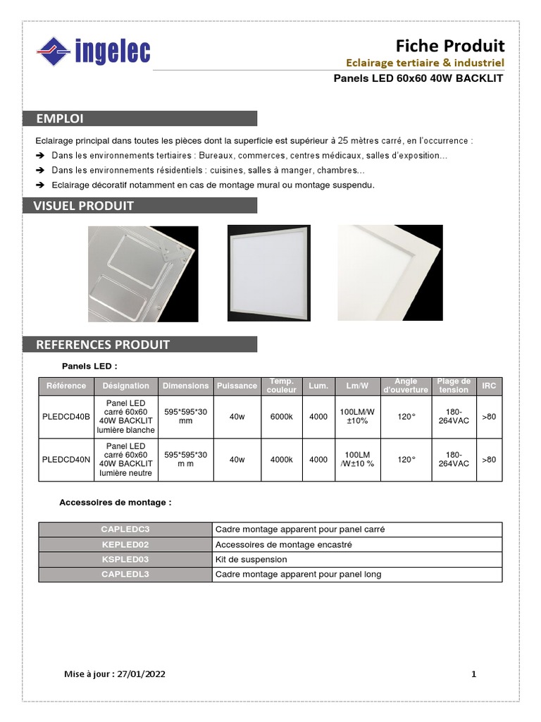 FP - Ingelec - Luminaires - Led - Panels 60x60 40w Backlit - VF | PDF ...