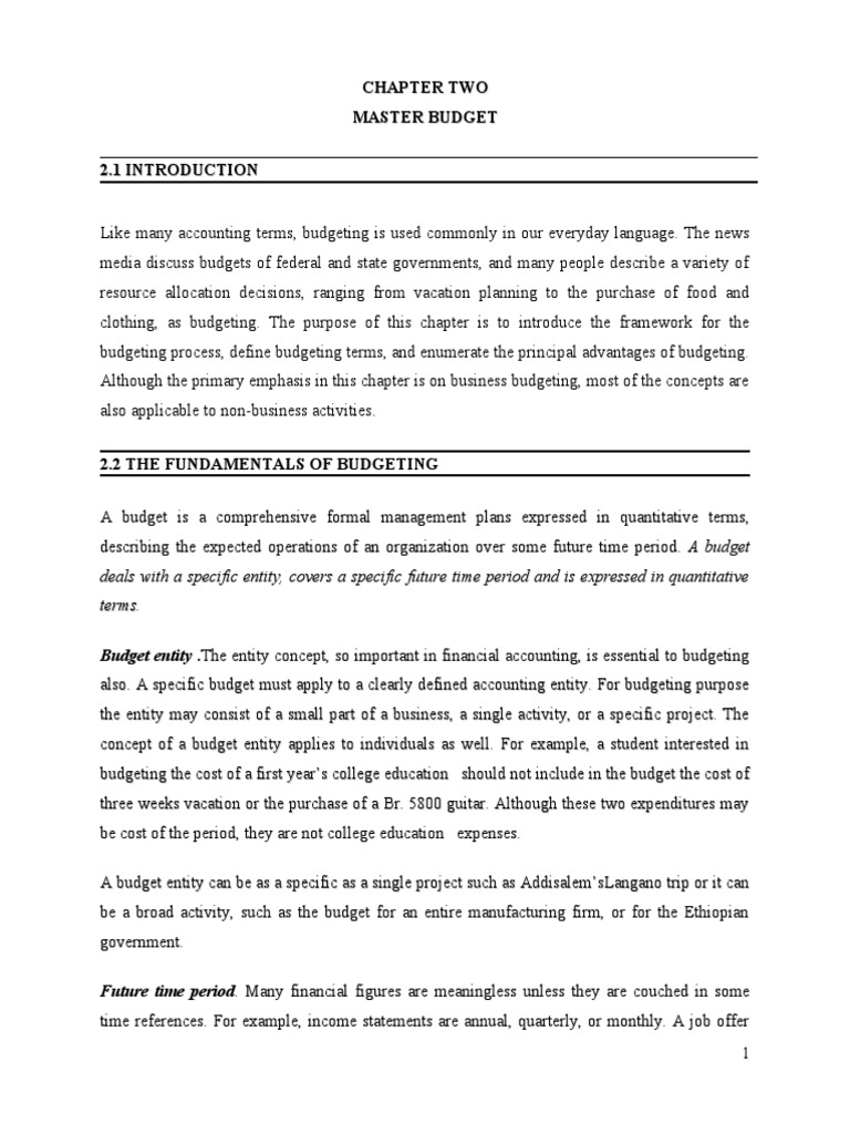 Chapter Two Master Budget | PDF | Expense | Equity (Finance)