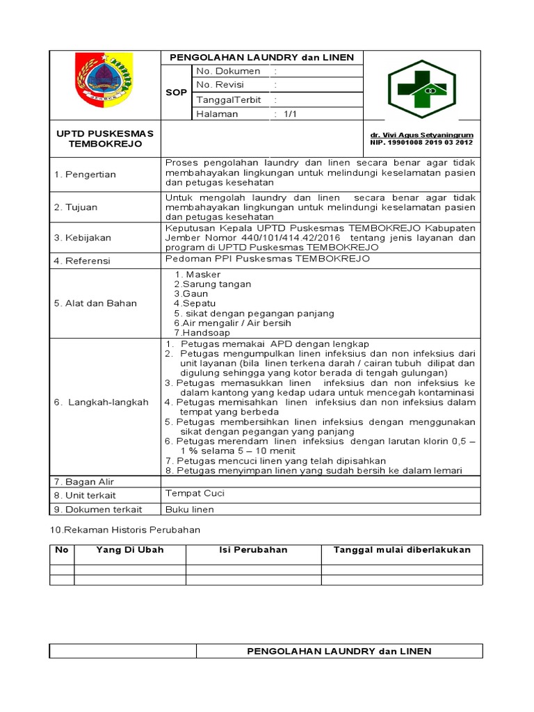 SOP Pengolahan Laundry Dan Linen | PDF