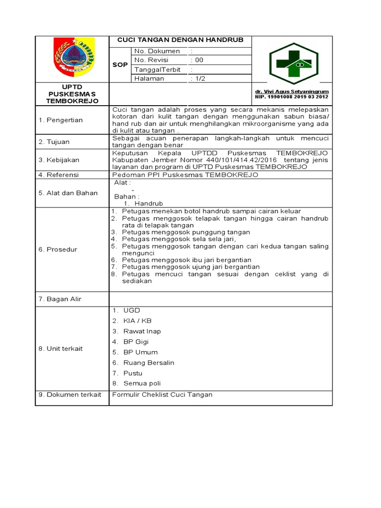 SOP Cuci Tangan dengan Handrub | PDF | Pengembangan Diri | Kesehatan ...