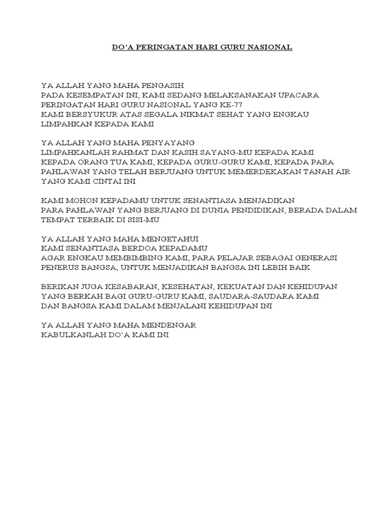 Doa Peringatan Hut Pgri | PDF