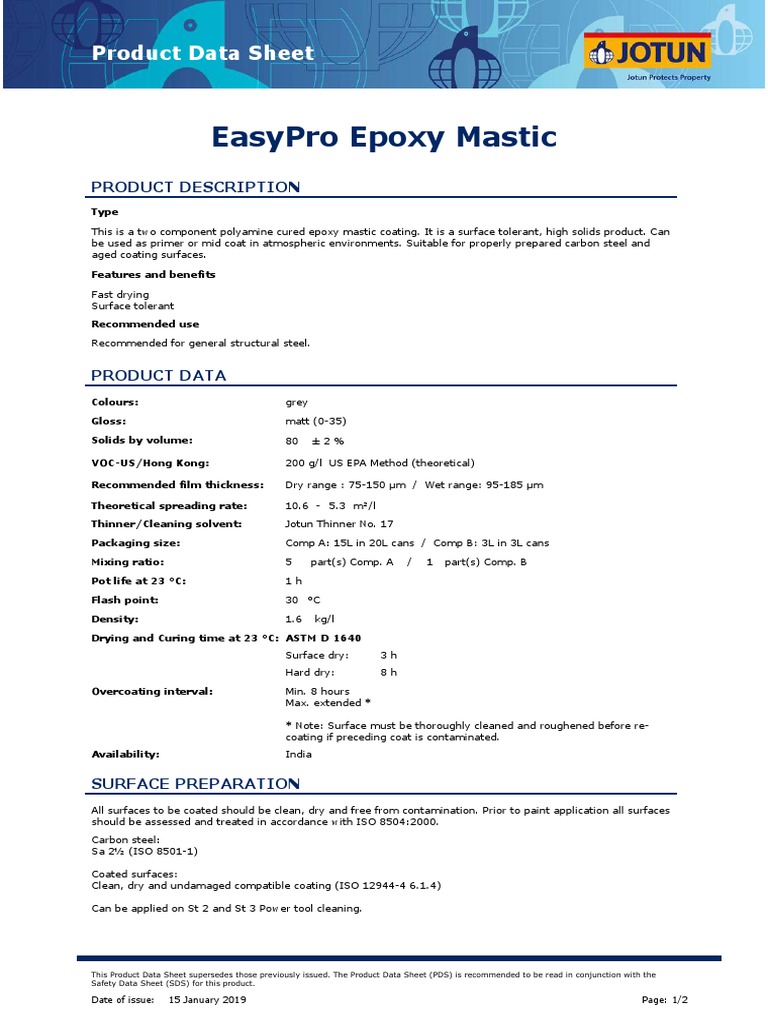 EasyPro Epoxy Mastic Product Data Sheet | PDF | Paint | Physical Sciences