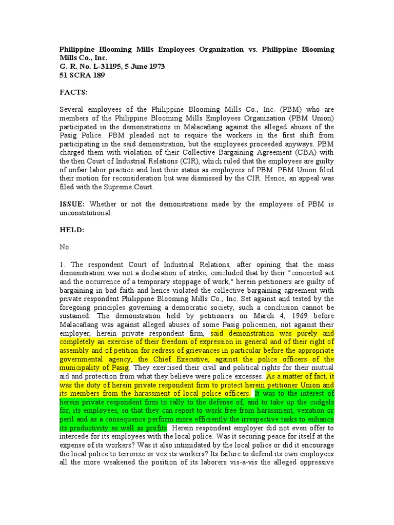 PBMEO Vs PBM Co Inc Case Digest | PDF | Strike Action | Employment