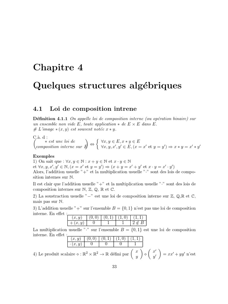 Lois de Composition et Structures Algébriques | PDF | Groupe (Mathématiques) | Anneau ...