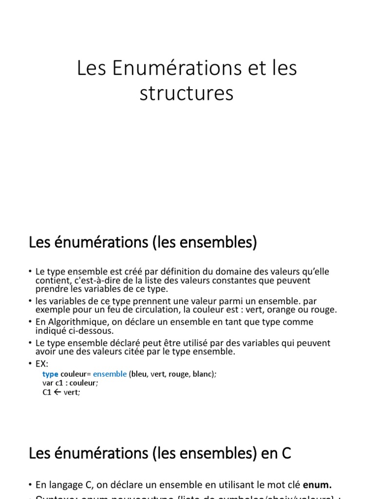 Chapitre 5 - Les Énumérations Et Les Structures | PDF | Variable (informatique) | Vert