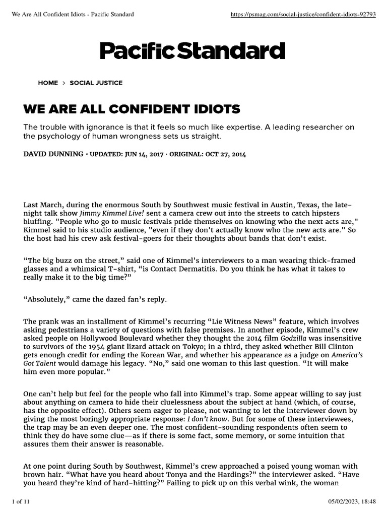 We Are All Confident Idiots - Pacific Standard | PDF