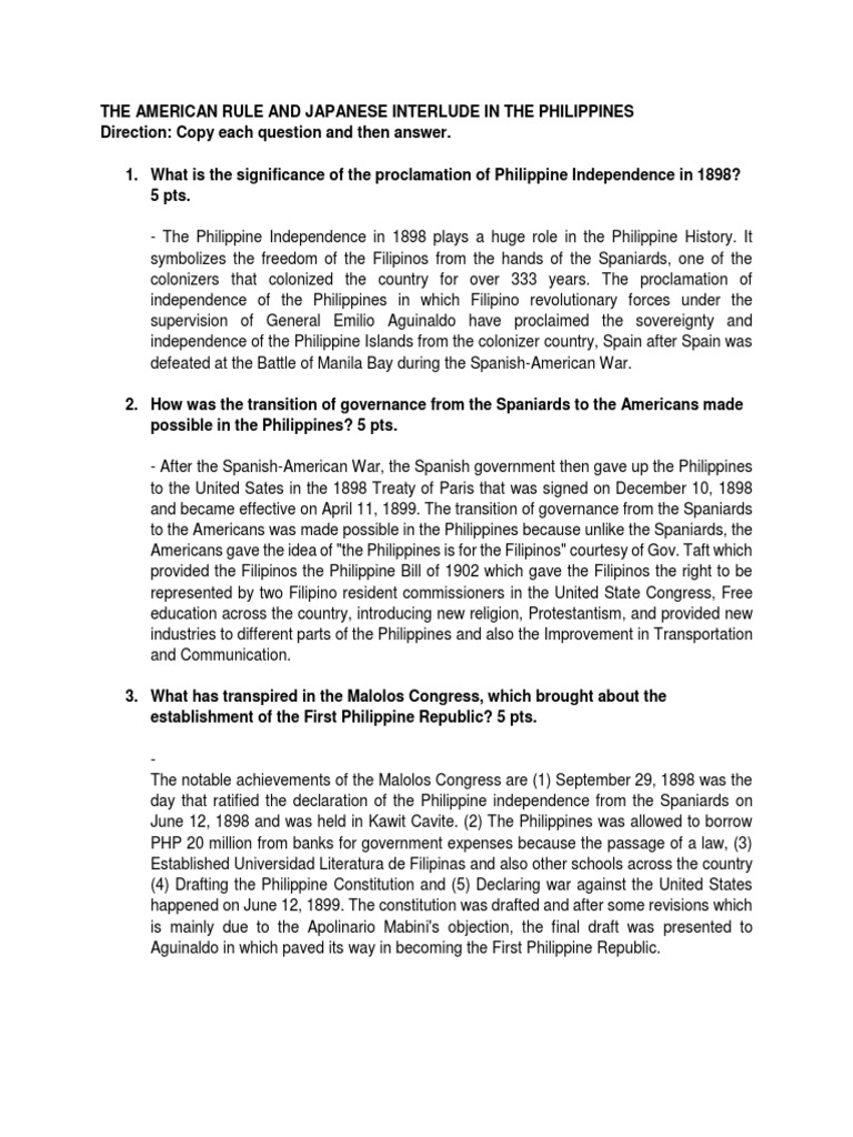 The American Rule and Japanese Interlude in The Philippines | PDF ...