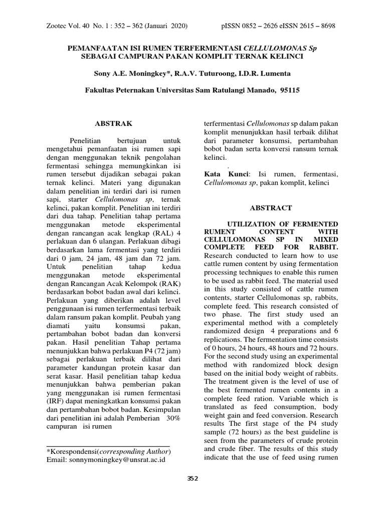 Jurnal Isi Rumen Pakan Kelinci | PDF
