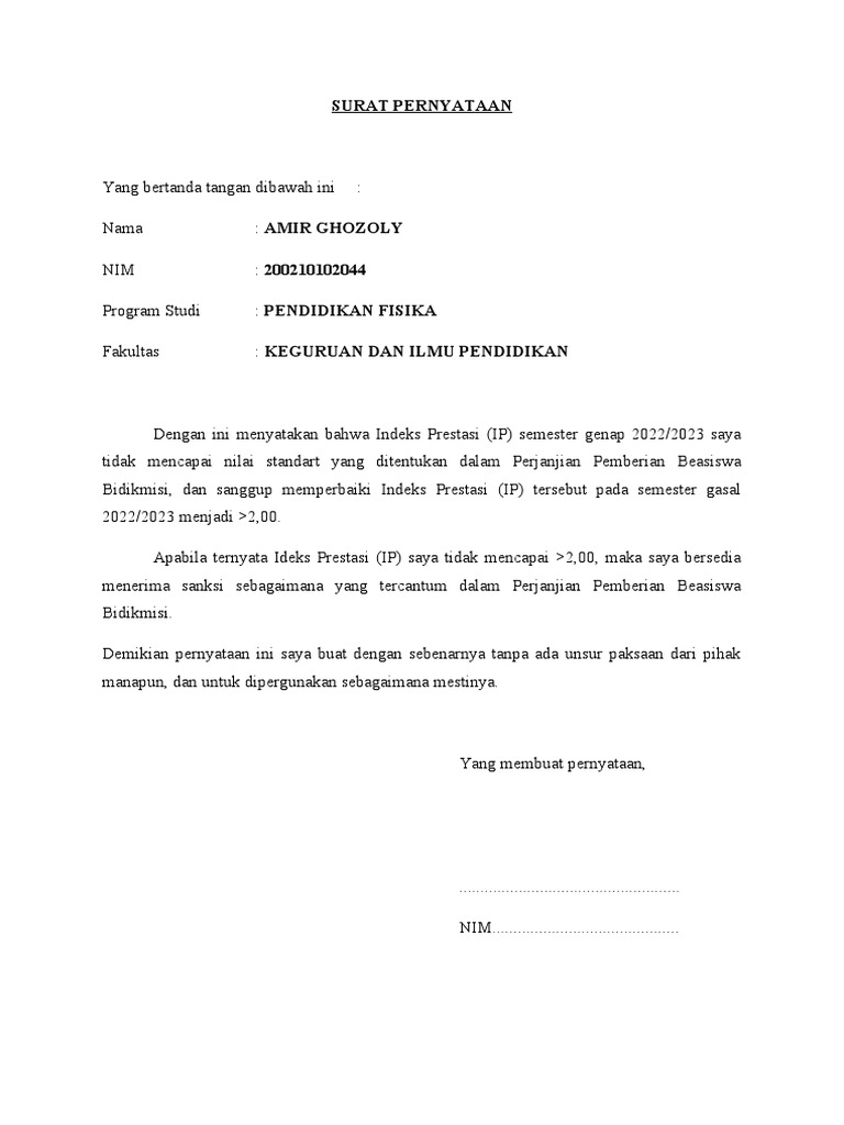 Surat Pernyataan Ip Semester | PDF