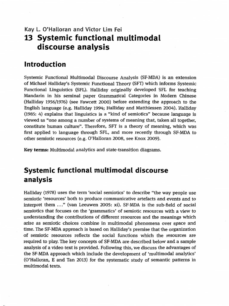 O'Halloran, K.L,. & Lim, F.V. (2014) - Systemic Functional Multimodal Discourse Analysis. in ...