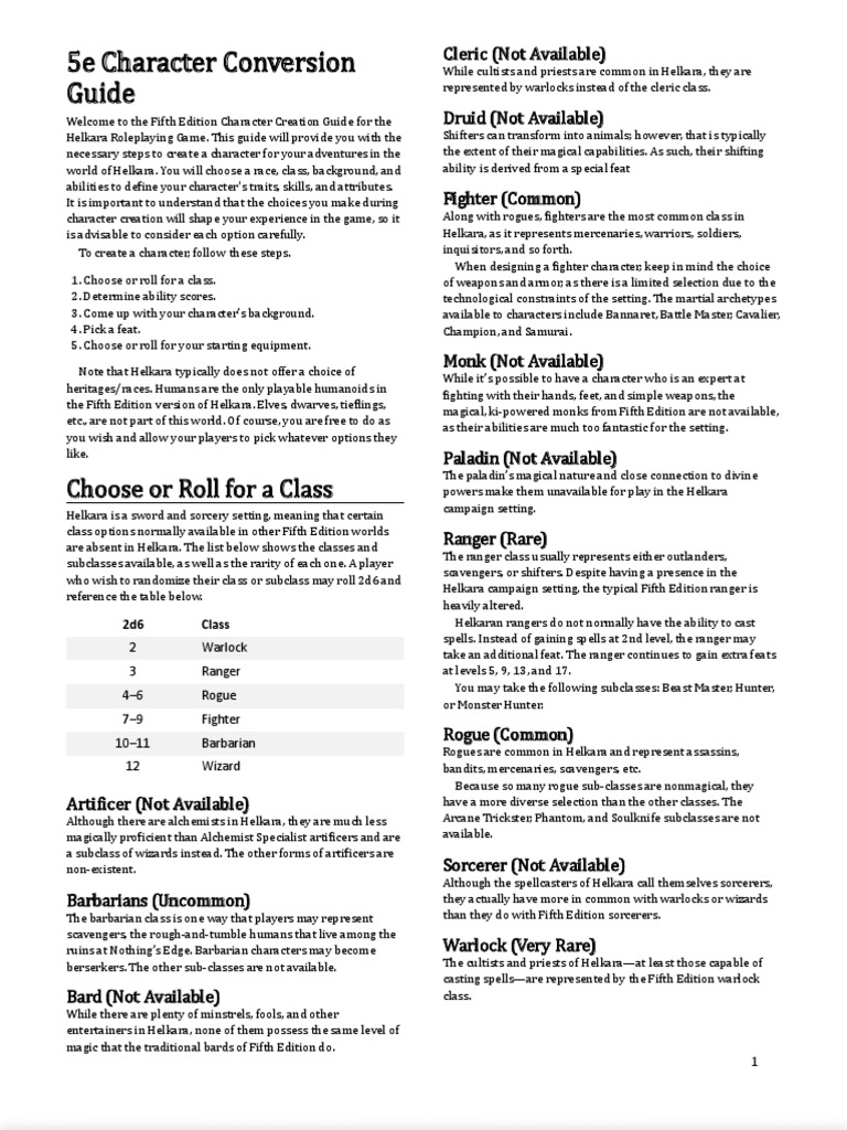 Helkara 5e Character Conversion Guide | Download Free PDF | Gary Gygax Games | Fantasy Role ...
