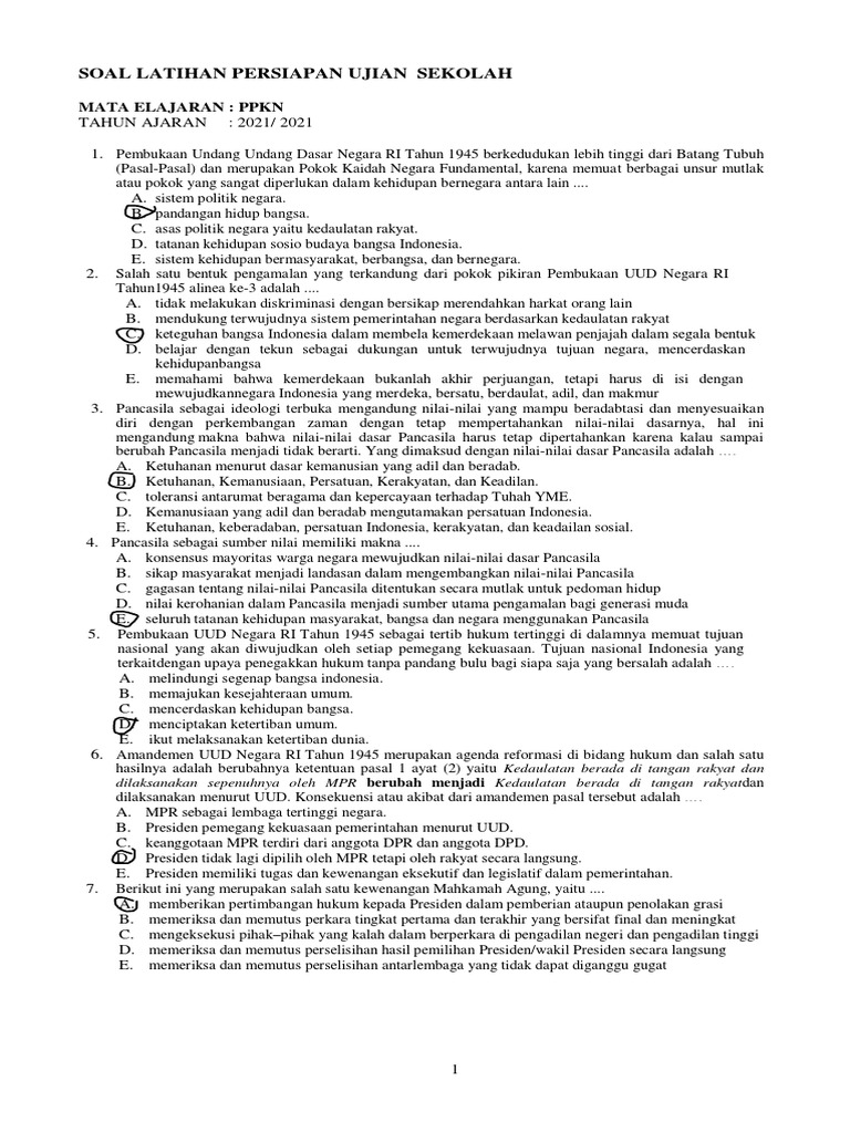 Soal Latihan Persiapan Ujian Sekolah Tahun 2022 | PDF