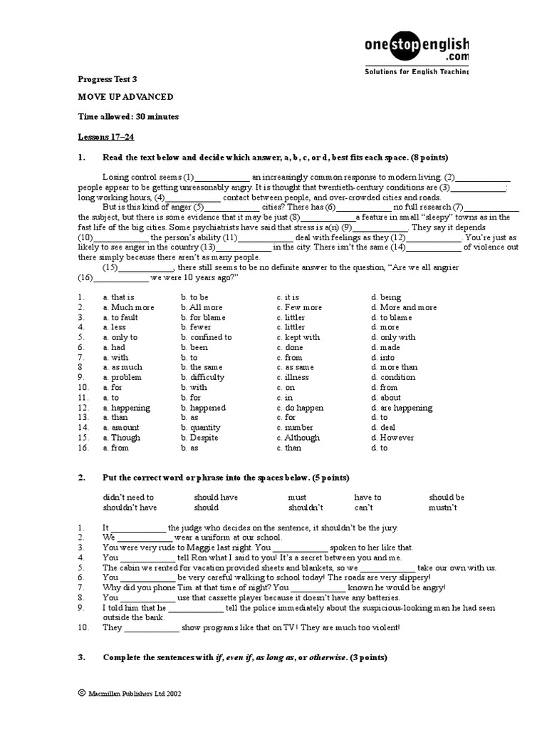 Progress Test3 | PDF | Anger