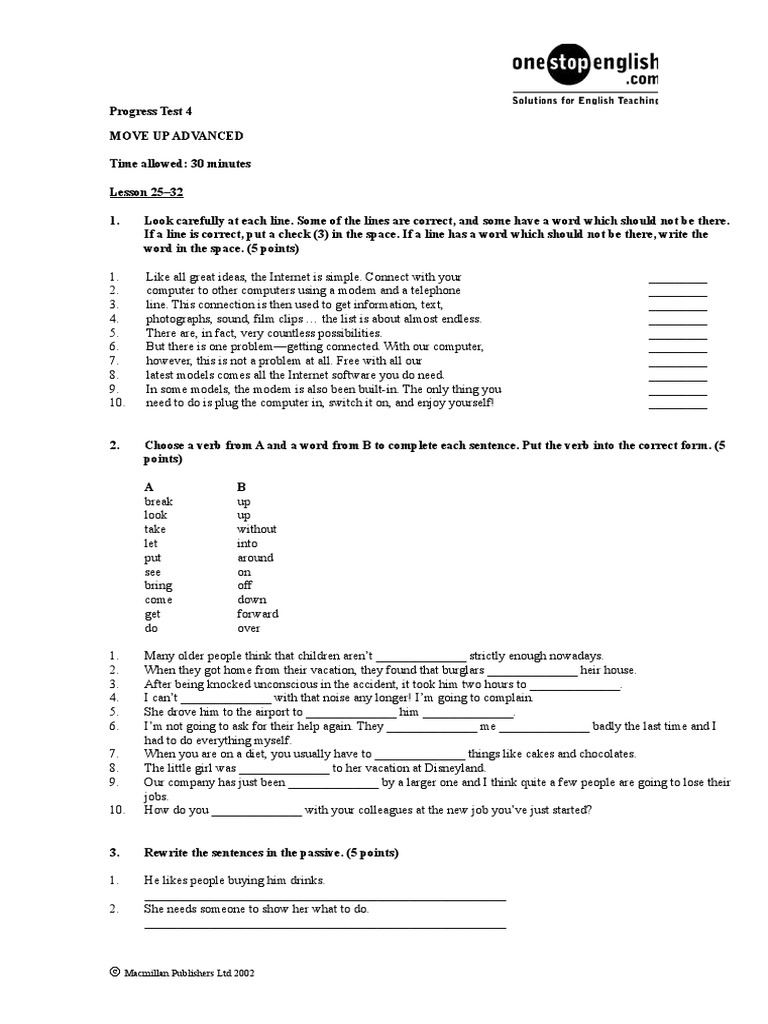 Progress Test4 Pdf Games Activities