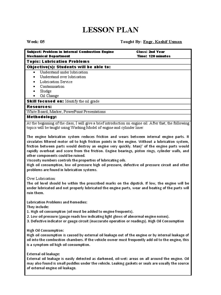 Lp 5 Lubrication Problems Done Pdf Motor Oil Engines