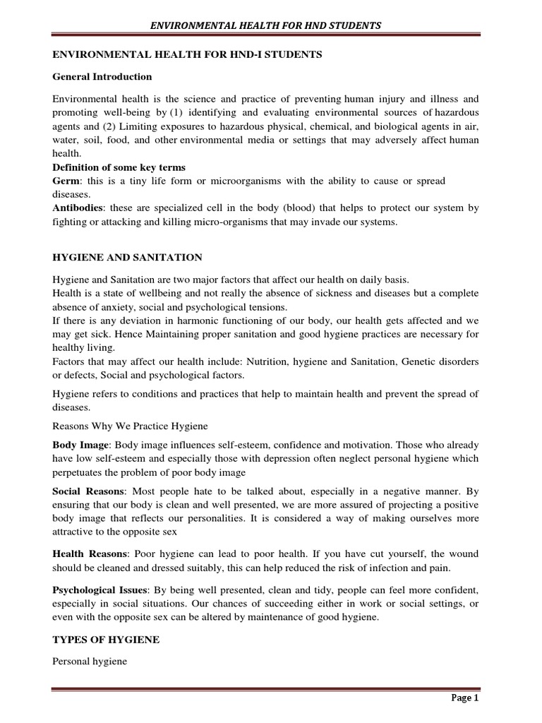 Environmental Health HND 1, 1,1 | PDF | Water Purification | Toothbrush