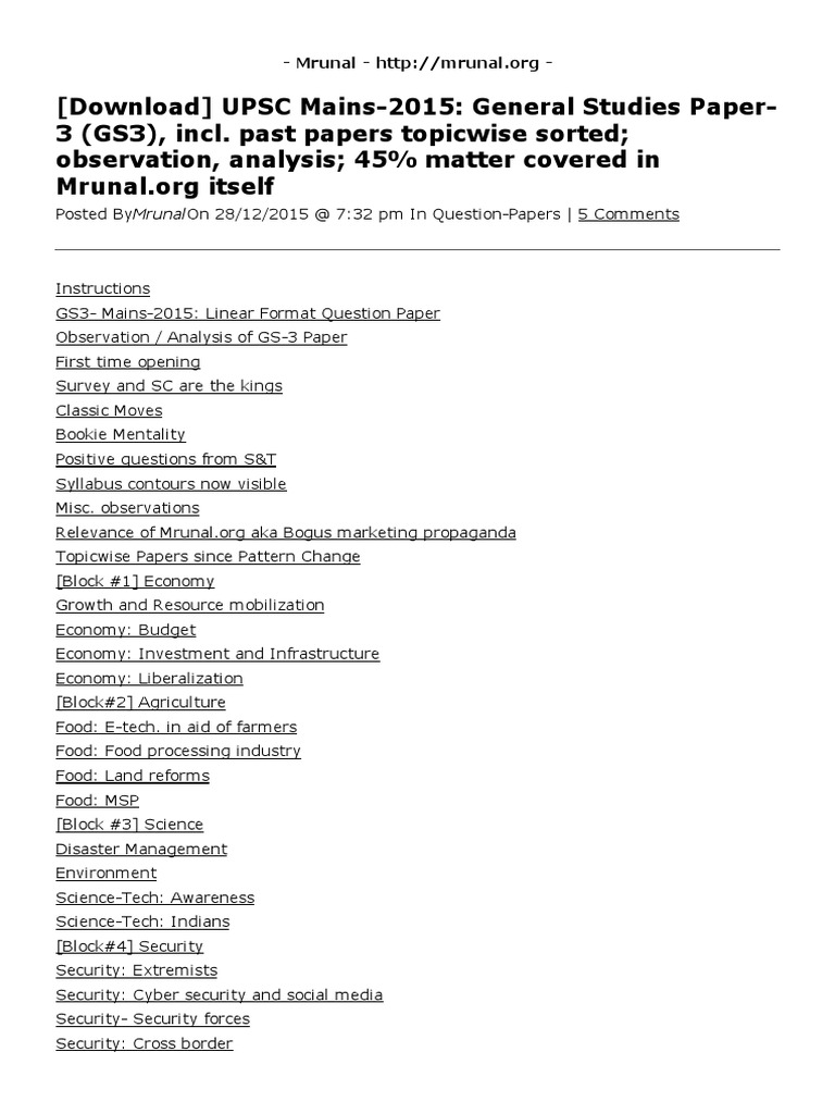 Mrunal UPSC Mains-2015 (GS3) | PDF | Agriculture | Subsidy