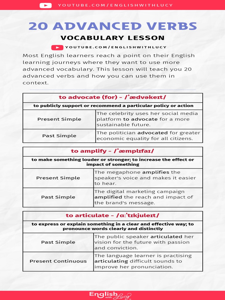 20 Advanced Verbs | PDF | English Language | Vocabulary