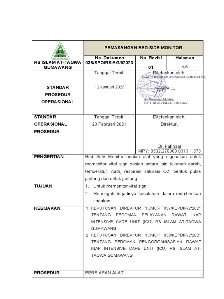 Spo Pemasangan Bed Side Monitor | PDF | Kesehatan Holistik | Sains ...