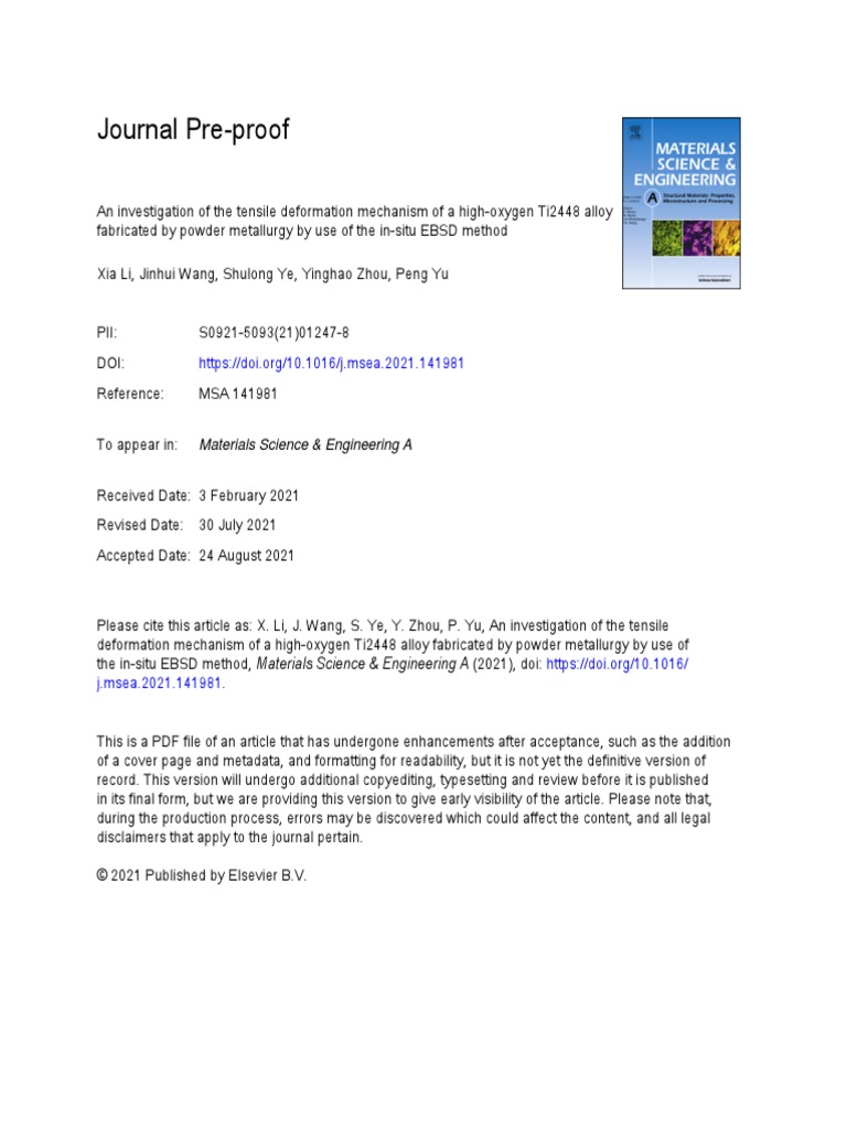 Journal Pre-Proof: Materials Science & Engineering A | PDF