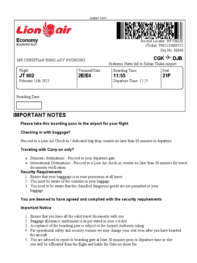 Boarding Pass CGK-JBI | PDF | Baggage | Aviation