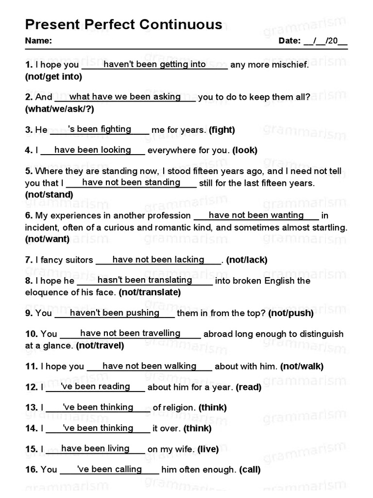 Grammarism Present Perfect Continuous Test 1 Solved 18985220 | PDF Grammarism Present Perfect Continuous Test 1 Solved 18985220 | PDF