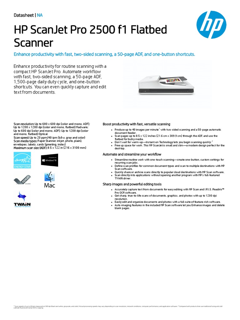 HP Scanjet Pro 2500 F1 Flatbed Scanner: Boost Productivity With Fast ...