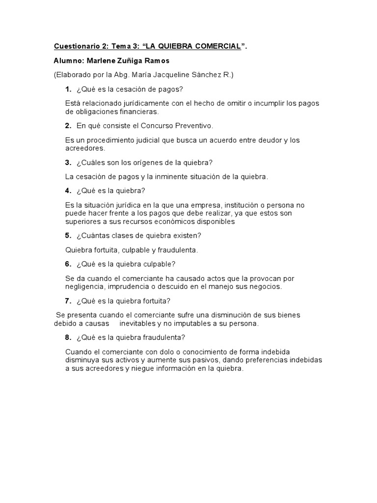 Conceptos Clave de Quiebra Comercial | PDF