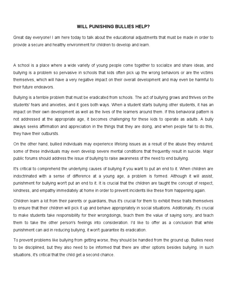 Persuasive Speech | PDF | Bullying | Thought