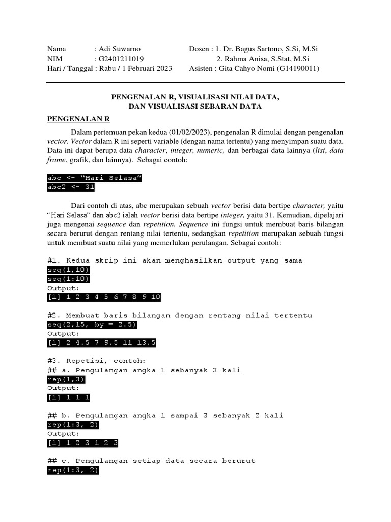 Pengenalan R Dan Visualisasi Data | PDF