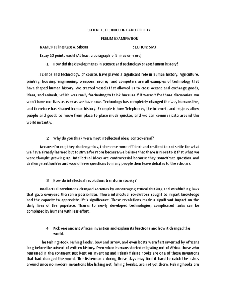 Sibo An - STS PRELIM EXAM | PDF | Science | Human