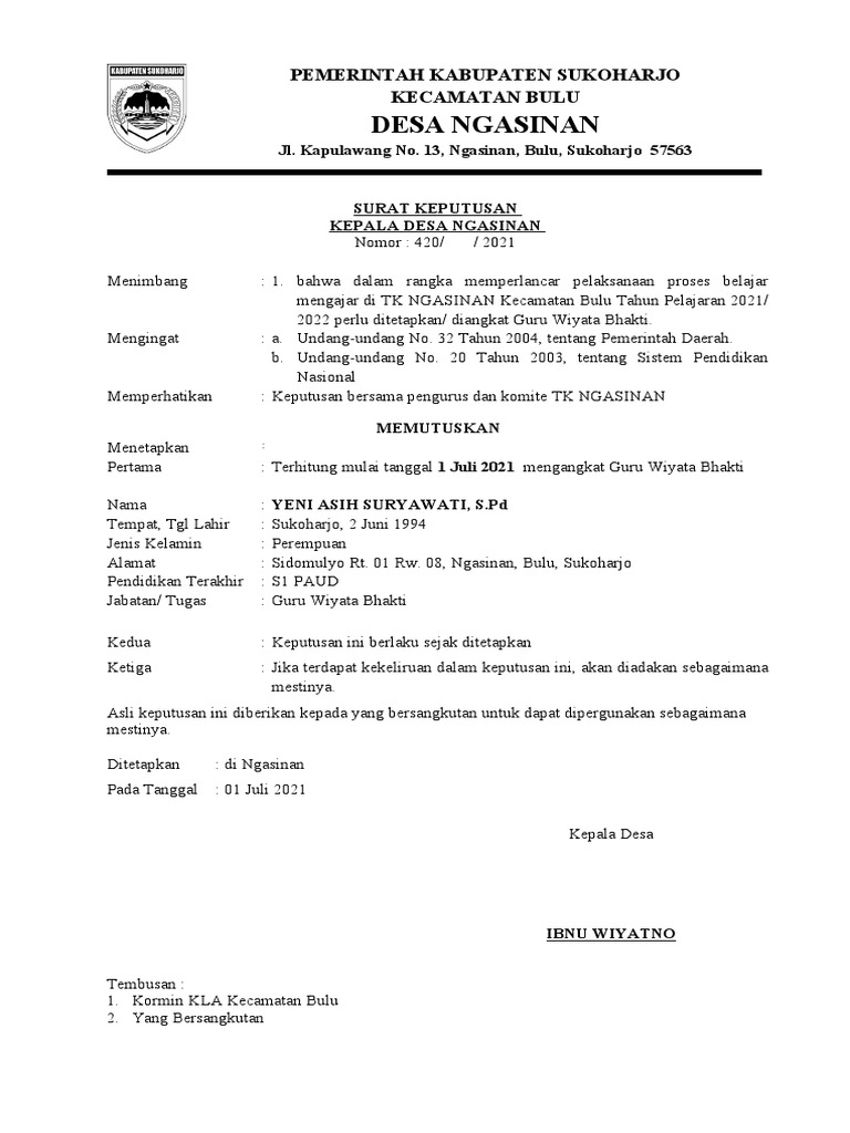 SK WB Yeni Asih | PDF