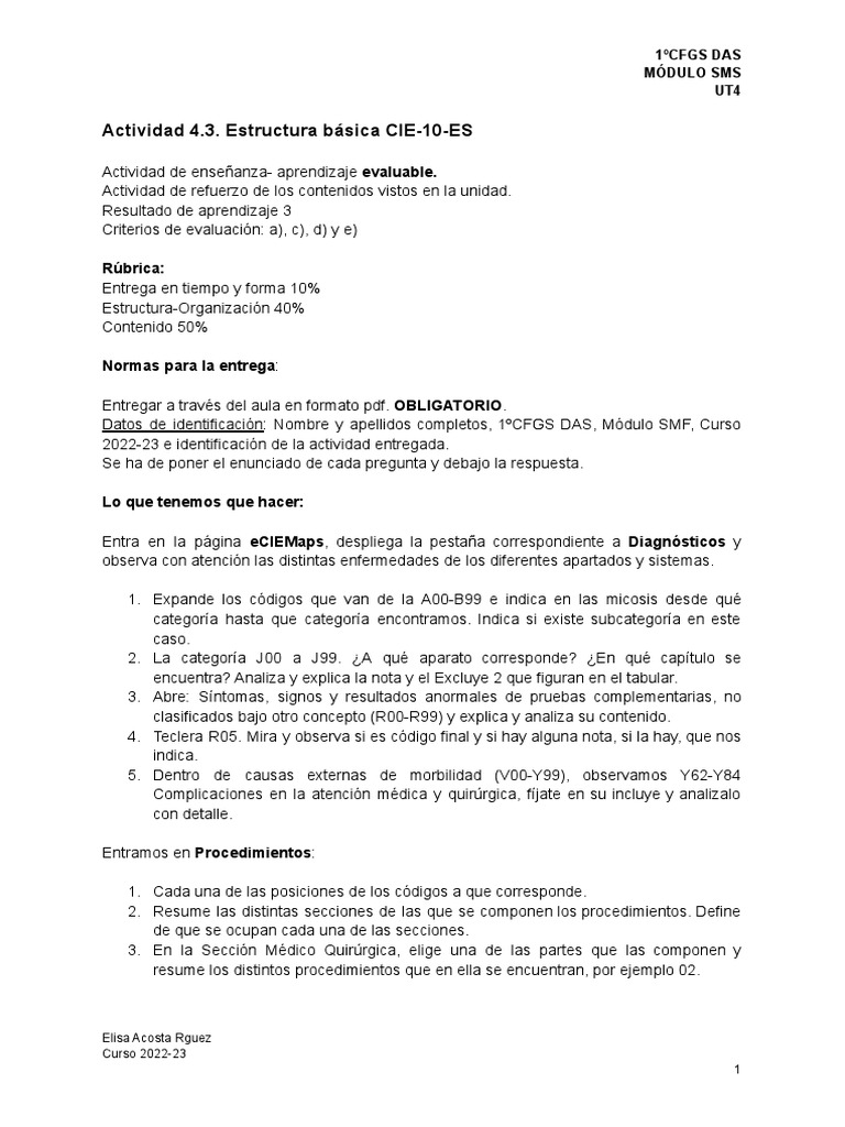 SMF Actv UT4 ACTIVIDAD 4.3 | PDF | Medicina CLINICA | Enfermedades y trastornos